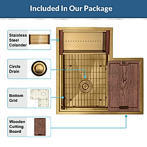 Strictly Sinks 30 Inch Corner Kitchen Sink Undermount - 16 Gauge Stainless Steel Sink Undermount, Scratch & Stain Resistant Corner Single Bowl Workstation Sink with Accessories (Gold)