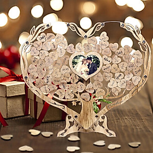 Heart Wedding Guest Book Alternative, Rustic Wooden Wedding Guest Book with Heart Picture Frame, Wedding Heart Guest Book Drop Box, Personalized Wedding Guest Book for Wedding Decor Party Birthday