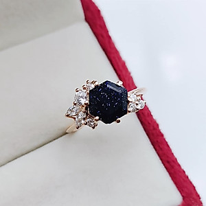 Rings For Women Hexagon Cut Blue Sandstone Ring Sterling Silver Vintage Unique Blue Sandstone Ring Beautiful Gift Wedding Ring BY FOREVER GEMS & JEWELS