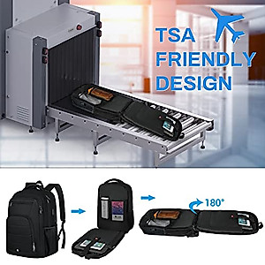 RAINSMORE Laptop Backpack 17 Inch Large Travel Backpack for Men Women Waterproof Computer Backpack Work Business College Backpack Bookbag TSA Friendly Carry on Backpack with USB Port, Black