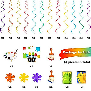 54 Pieces Art Party Decorations Hanging Swirls Painting Party Hanging Decorations Painting Party Supplies