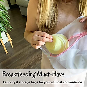 Organic Bamboo Nursing Pads - 14 Washable Pads with Wash and Storage Bags - Breastfeeding Nipple Pads for Maternity - Reusable Breast Pads for Breastfeeding (Pastel Touch, Large 4.7”)