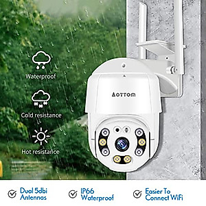 Aottom Security Camera Outdoor 2MP - 360°View Wireless WiFi Home Surveillance Camera with Pan/Tilt/Motion Dection Activity Alert/Night Vision / 2-Way Audio/Waterproof/APP/Support 128G SD Card