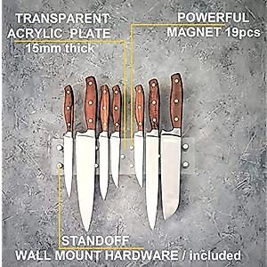 Rocky Barn Magnetic Knife Holder for Wall, Modern Transparent Magnetic Knife Strip Bar Rack, Magnet Knife Hanger, Kitchen Knife Utensil and Tool Storage, Magnetic Kitchen Wall Organizer, 12,6x3 inch