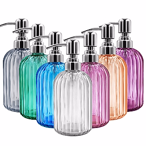 Soap Dispenser - 2 Pack 14 Oz Glass Soap Dispenser with Rust Proof Stainless Steel Pump, Refillable Liquid Bottle Dispenser, Premium Hand Jar Dispenser for Bathroom, Kitchen, Countertop (Transparent)