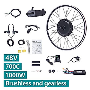 DNYSYSJ Electric Bike Conversion Kit, 48V 1000W 700C 28"/29" Front/Rear Wheel E-Bike Conversion Kit w/LCD Display, Powerful Ebike Hub Motor Kit with PAS Bicycle Ebike Wheel Kit (700C 48V 1000W Front)