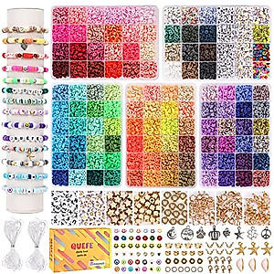 QUEFE 10800pcs Clay Beads for Bracelet Making Kit, 108 Colors Polymer Heishi Beads, Charming Bracelet Making Kit for Girls 8-12, Letter Beads for Jewelry Making Kit, for Preppy, Gifts, Crafts