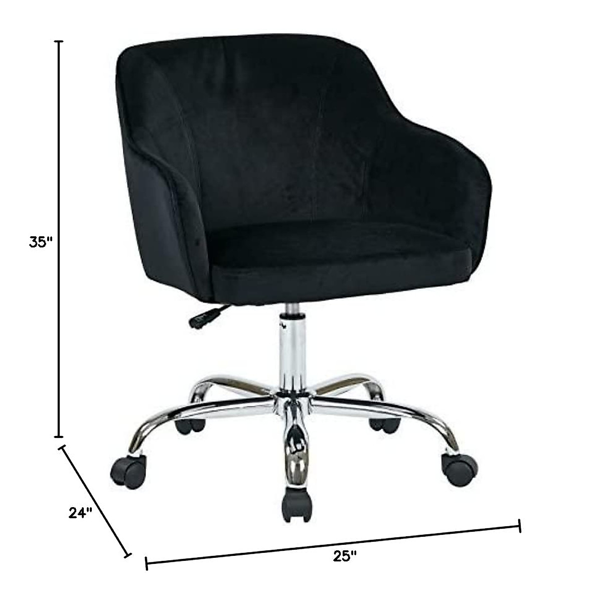 OSP Home Furnishings Bristol Chrome Base Upholstered Task Chair, Black Velvet