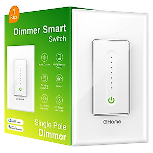 GHome Smart Dimmer Switch Works with Alexa Google Home, Single Pole 2.4GHz Wi-Fi Switch for Dimmable LED CFL INC Light Bulbs, Neutral Wire Required, UL Certified, No Hub Required, 1Pack
