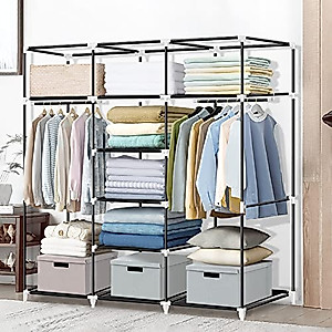 LOKEME 67 Inch Bundle with 55.5 Inch Portable Wardrobe Closet, Closet Oraganizr with 6 Hanging rods, Dust-Proof Cover, Non-Woven Fabric, Gray