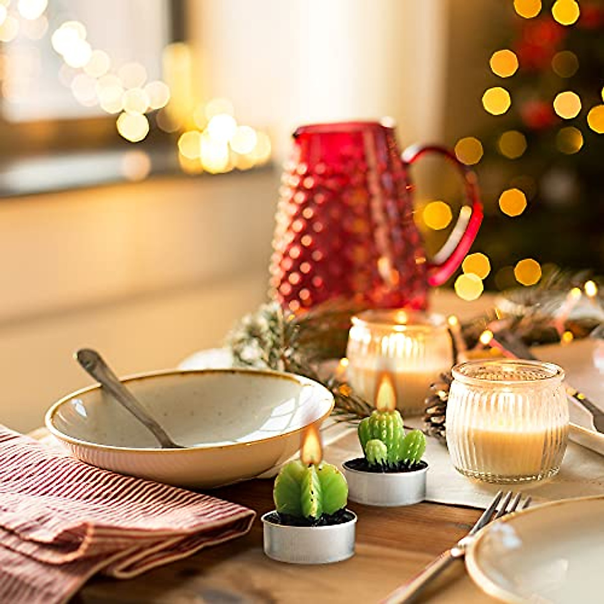 24PCS Cactus Tealight Candles Set, FULANDL Handmade Delicate Succulent Cactus Tealight Candles, Artificial Succulent Plants Candles for Party, Festival, Birthday, Wedding, Home Decor