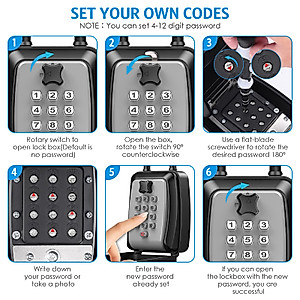 AMIR Key Lock Box Extra Large, Push Button Combination Lock Box for Keys Outdoor, Wall Mounted LockBox for House Keys with 12-Digit Combination Resettable Code, Key Hider Safe Box for Home Hotels