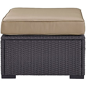 Crosley Furniture Biscayne Wicker Outdoor Ottoman Foot Rest for Patio, Deck, Porch, Brown with Mocha Cushions