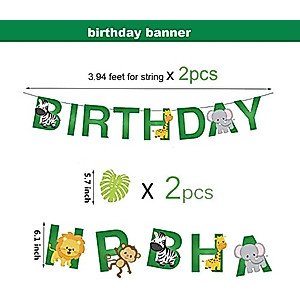 Yancan Safari Birthday Decorations Jungle Theme Party Supplies Included Birthday Banner Hat Sash Animal Balloons for Kids Boys Birthday Decor