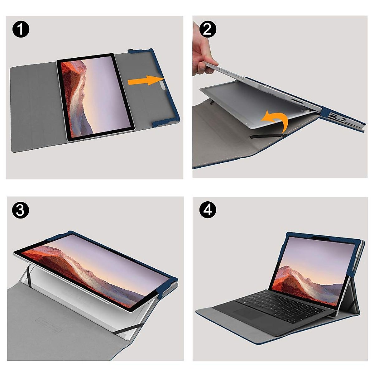 Fintie Case for Microsoft Surface Pro 7 Plus, Surface Pro 7/6/5/4/3 12.3 Inch Tablet - Multiple Angle Viewing Portfolio Business Cover, Compatible w/Type Cover Keyboard, Navy