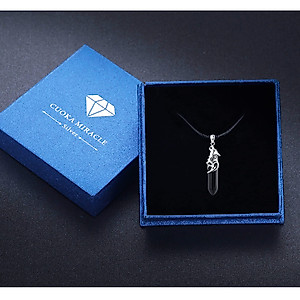 CUOKA MIRACLE Wolf Necklace Crystal Wolf Pendant 925 Sterling Silver Wolf Head Jewelry Wolf Gift for Women Men Wolf Necklace for Men (Black)