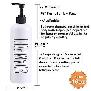 HOMCDALY Shampoo and Conditioner Dispenser, 16oz 3-Pack Refillable Shampoo and Conditioner Bottles, Empty Shampoo Bottles, Shampoo Conditioner Body Wash Dispenser, Bathroom Shampoo Dispenser Set(white