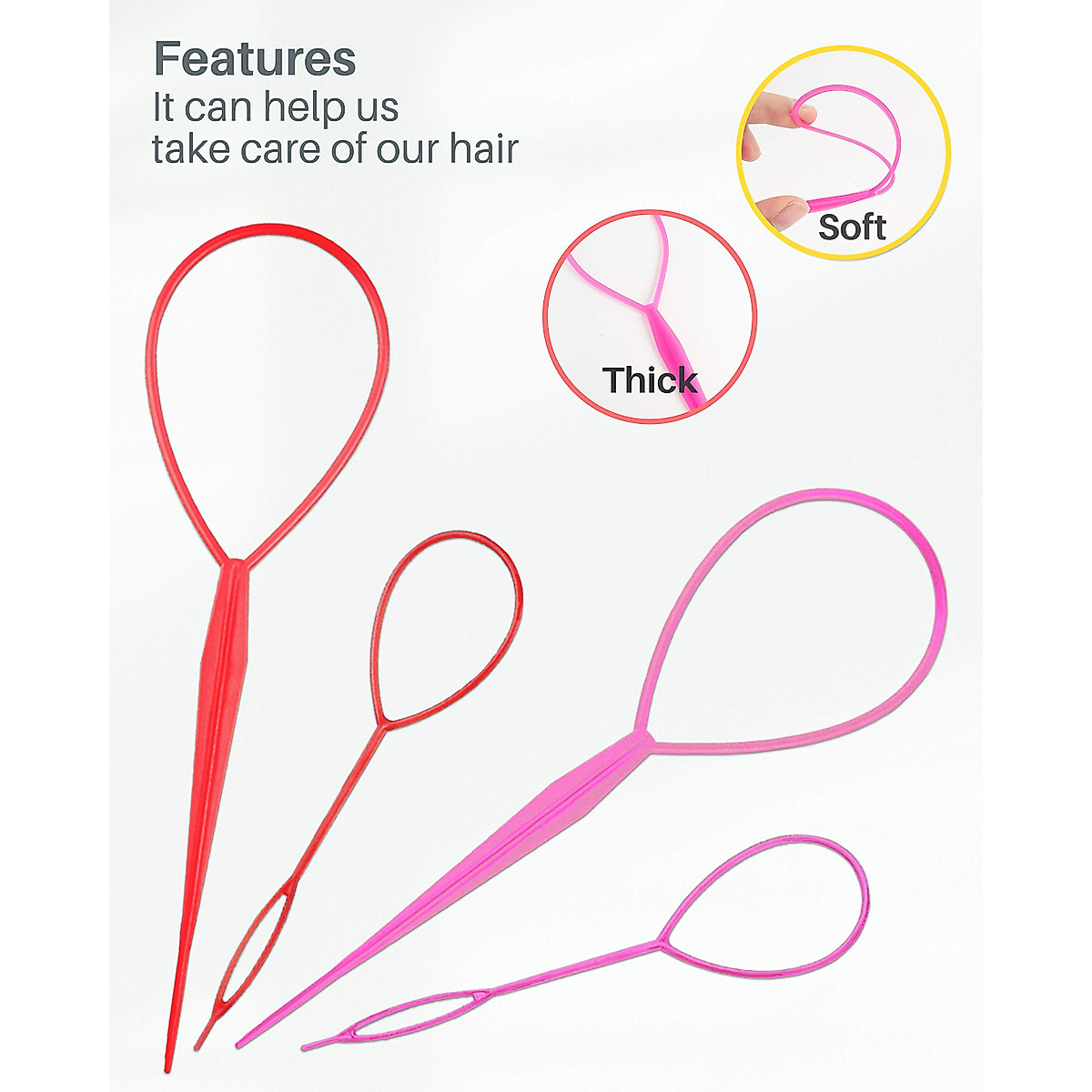 Topsy Tail Hair Tool for Women with 100 Colorful Hair Elastics, 12 Pcs Pull-Through Hair Accessories for Girls by MoHern