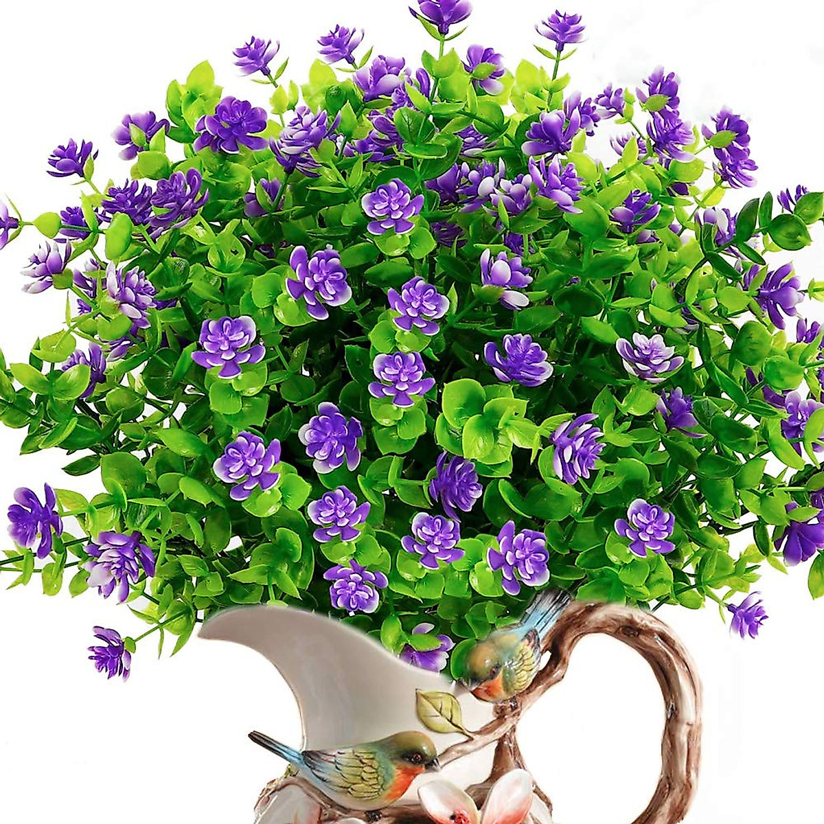 ZWYOQI 8 Bundles Artificial Flowers Outdoor UV Resistant Fake Plastic Plants Faux Greenery Shrubs Indoor Outside Hanging Planter Home Kitchen Office Wedding Garden Décor (Purple/8pcs)
