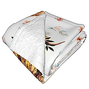 LIANGMING Spring Pink Floral Scottish Highland Cow Blanket Smooth Soft Print Throw Blanket for Sofa Chair Bed Office 60x50, White