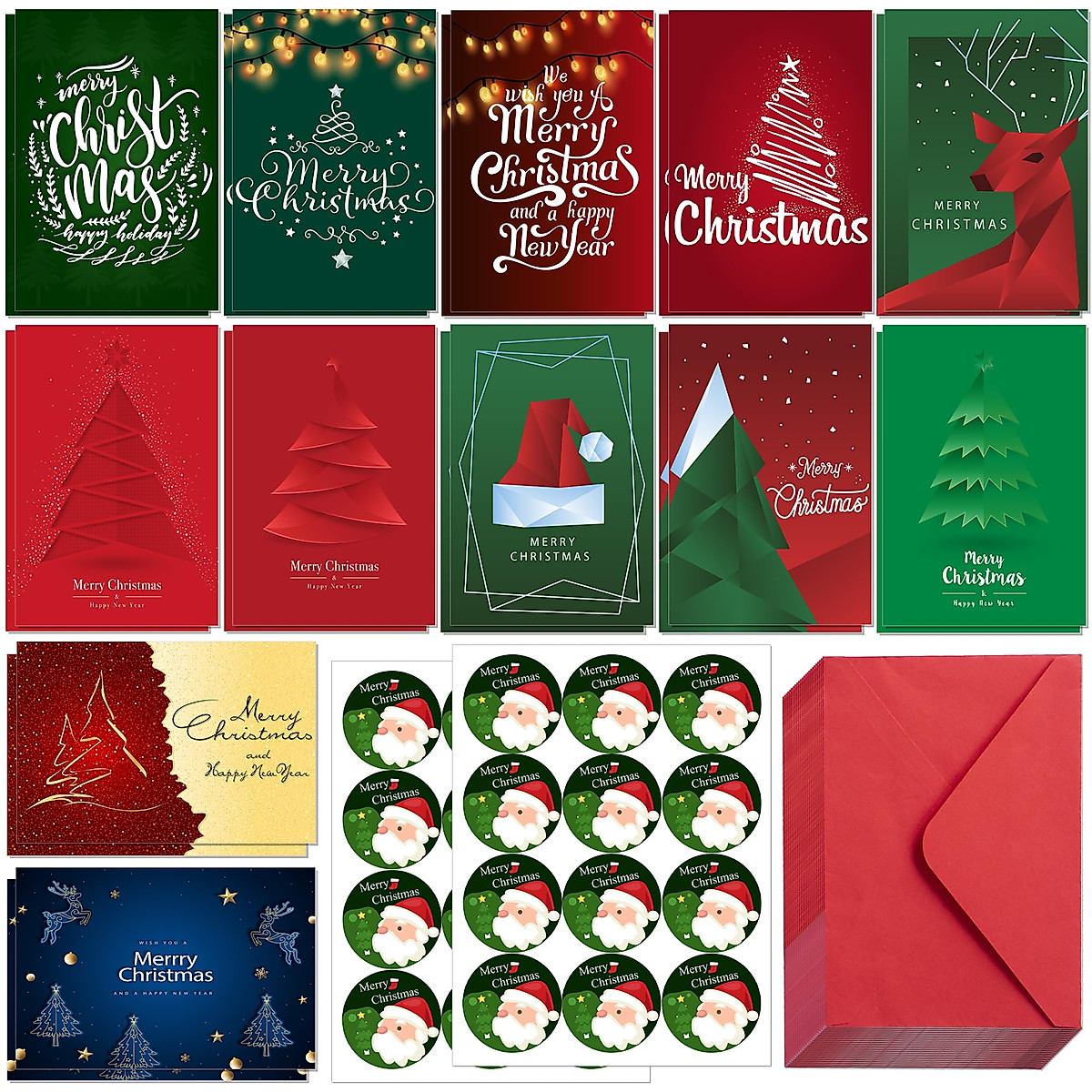 HSHFAMIIY Christmas Cards, Stocking Stuffers for Adults, 24 Pcs Christmas Cards with Envelopes & Stickers,4 x 6 Inch,Blank Holiday Greeting Card Set,Christmas Gift Baskets,Christmas Gift Bags