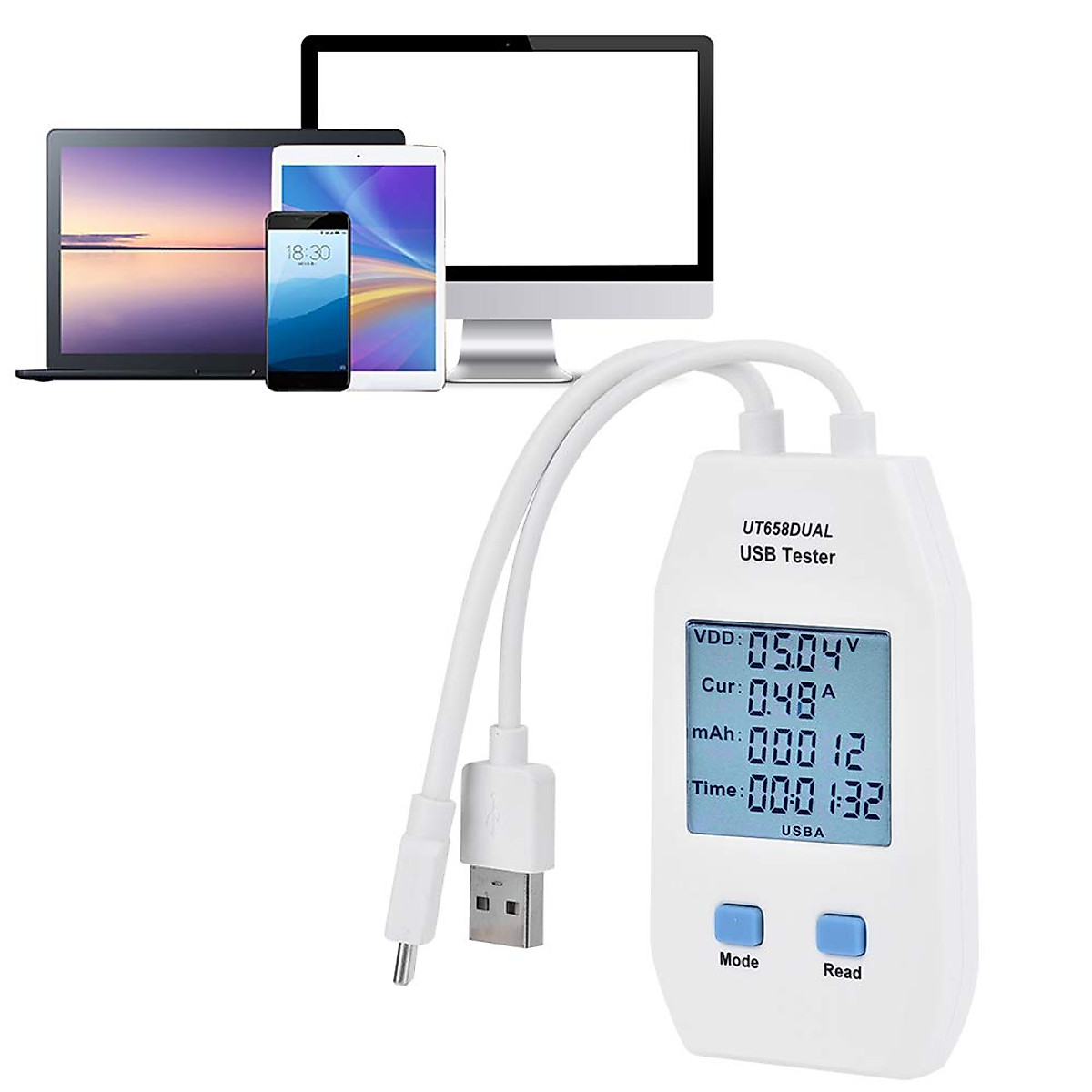 Digital USB Tester Power Capacity Tester Meter Voltmeter Ammeter LCD ABS Meter (UT658 Dual)