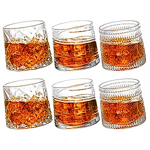 Kingrol 6 Pack Whiskey Glasses, 8.5 oz Spill-Resistant Old Fashioned Glasses, Rotatable Glassware Set for Drinking Bourbon, Scotch, Liquor, Cocktails, Beverages