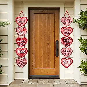 Valentines Decorations Heart Banners, Valentine Day Door Porch Signs Heart Love Hangings Wall Decor, Pink Red Romantic Conversation Party Supplies (Pink)