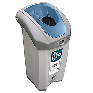 Glasdon Nexus 8G Cans & Plastic Bottles Recycling Bin (Gray, Blue Sticker) – 8-Gallon Container for Indoor Use – Compact Recycling Bin for Cans & Plastic