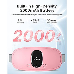 Period Heating Pads for Cramps, iDOO Portable Cordless Menstrual Heating Pad, FSA HSA Eligible, 3 Heat Levels and 3 Massage Modes, Fast Heating, Gifts for Women and Girl (Pink)