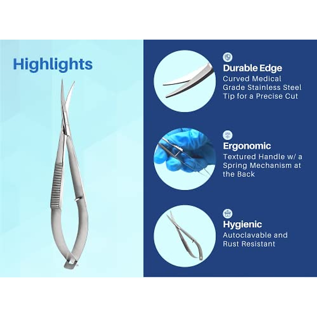 Micro Scissors 4.5" curved Castroviejo stitch cutting embroidery spring action extra sharp Squeeze scissors for ENT eye skin dental veterinary surgeon by Artman Instruments