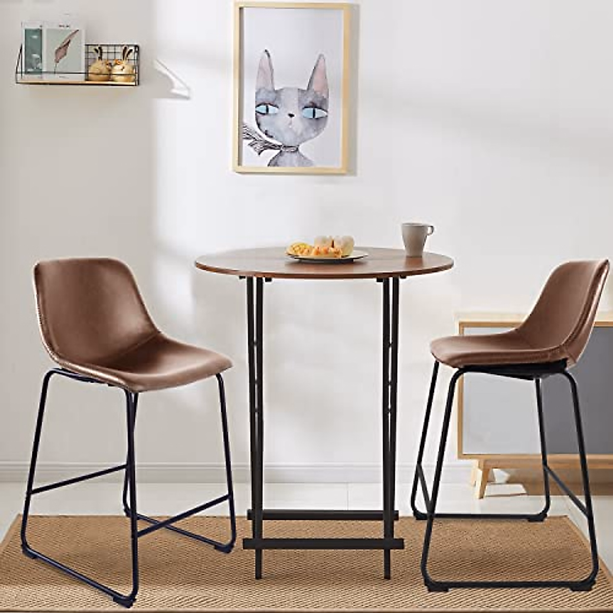 TAVR Furniture Faux Leather Counter Height Stools Set of 4, Armless Island Chairs with Backs for Home Kitchen Dining Room Bar Coffee Shop, Brown