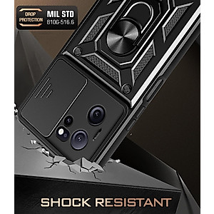 Kainevy for Xiaomi 13T Pro Case Heavy Duty with Camera Protective Cover Xiaomi 13T Pro Case Shockproof with Ring Magnetic Stand Black Aesthetic Cool for Men Boys Durable Case (Black)