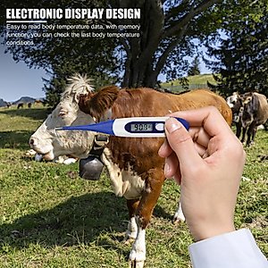 Livestock Pet Thermometer with LED Display Memory Function,Fast Digital Veterinary Thermometer,Flexible Probe for Temperature Measurement for Dogs Cats Horse Cattle (with Battery)