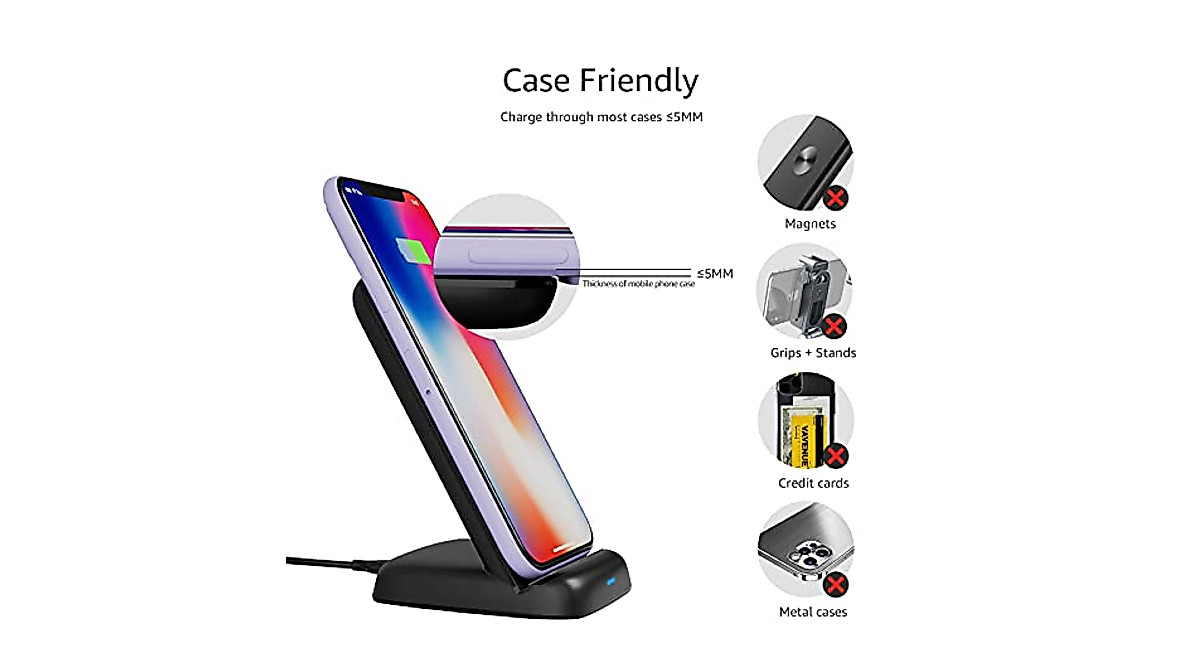 Amazon Basics 10W Qi Wireless Charging Stand - Fast & Safe Charging