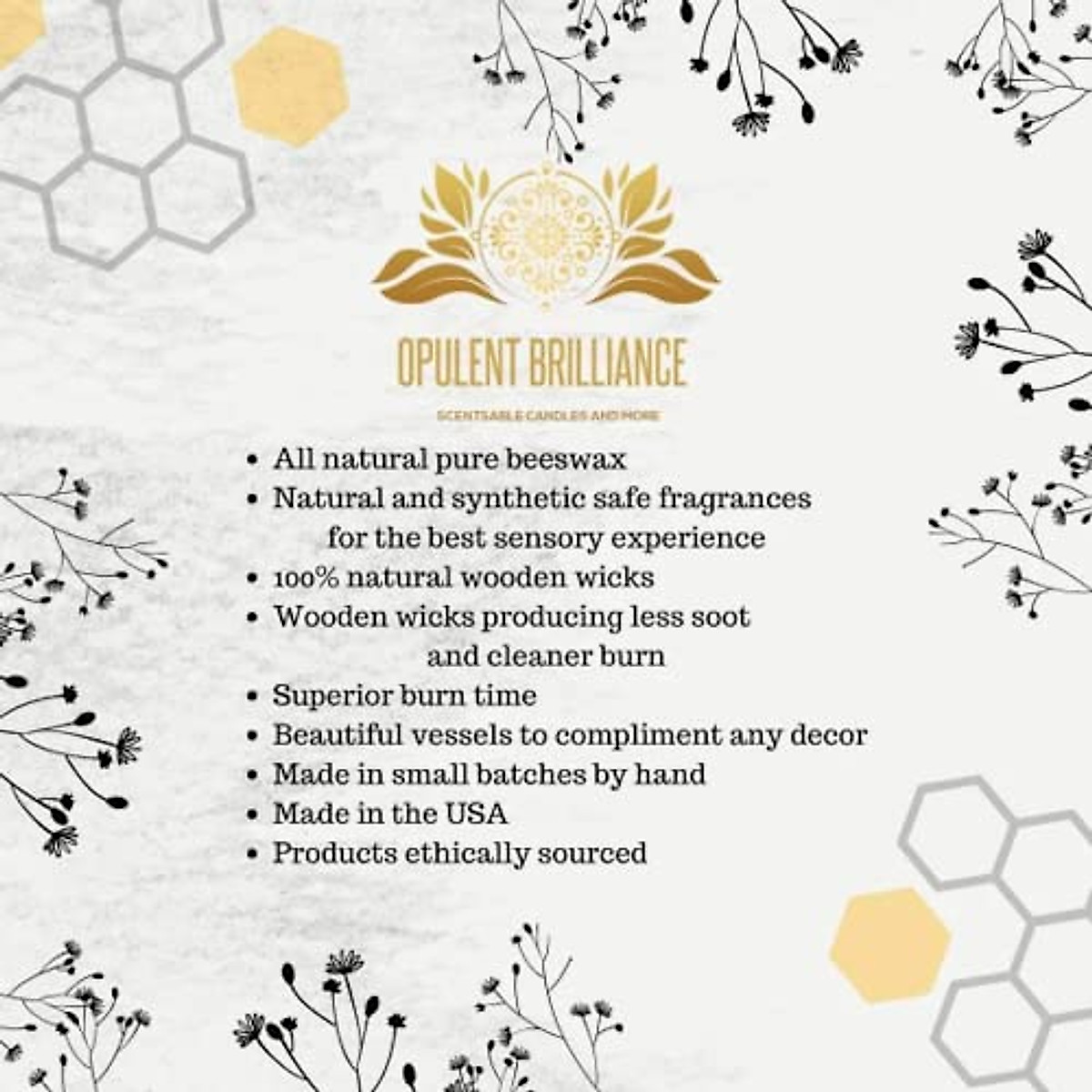 Woodwick Candle, Luminous Jasper, Beeswax Candle, Jasmine, Amber Musk, Organic Candle, Aromatherapy, Scented Candle, Opulent Brilliance 8 oz