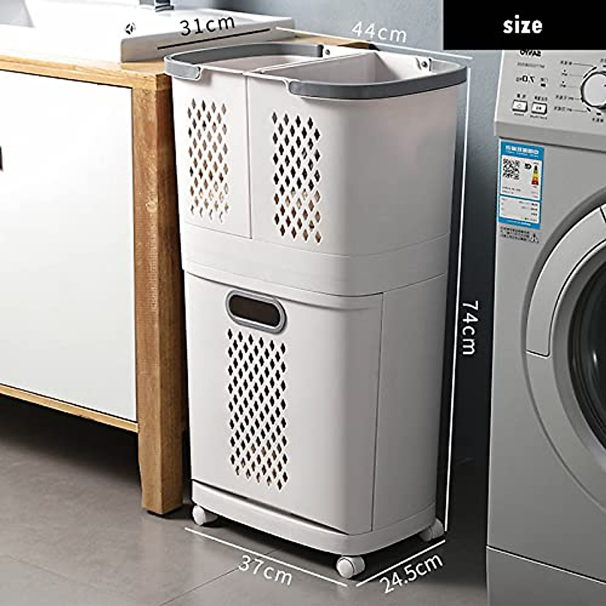 Laundry Sorter, 3 Bag Laundry Hamper Sorter with Rolling Heavy Duty Casters, Laundry Organizer Cart for Clothes Storage, Bathroom Shelf