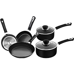 Utopia Kitchen 1 Quart & 2 Quart Nonstick Saucepans with Glass Lids & along with 8” 9” & 11” Nonstick Frying Pan - Induction Bottom - Multipurpose Use for Home Kitchen or Restaurant - Grey-Black