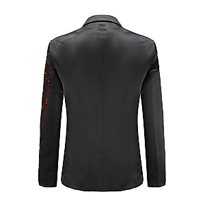 Cloudstyle Mens 2-Piece Suit Casual 1 Button Slim Fit Prom Suit Stylish Sequin Dinner Tux Black - Red