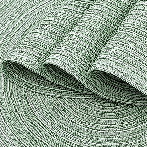 SHACOS Round Braided Placemats Set of 6 Two Tone Bicolor Woven Table Mats 15 inch Washable Dining Table Place Mats for Home Wedding Party, Sage Green White