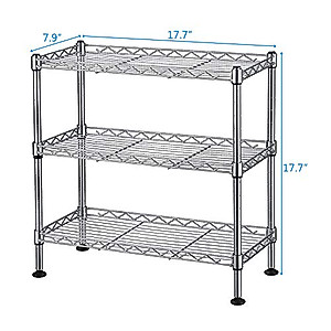 3 Tier Storage Shelf Wire Shelving Unit Steel Shelving Adjustable Metal Storage Rack Metal Shelving Unit Shelves for Pantry, Garage, Basement, Living Room, Kitchen, 17.7''L x 7.87''W x 17.72''H