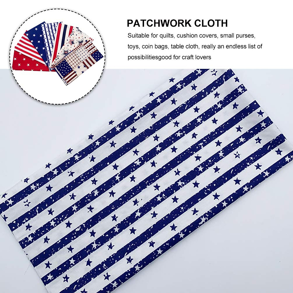 American Flag Cotton Fabric Patchworks: 7pcs Quilting Independence Stripe US Flag Sewing Fabrics Patriotic Decoration for Independence Day 25x25cm