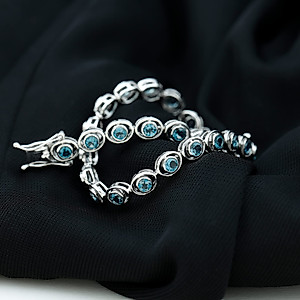 Certified London Blue Topaz Tennis Bracelet For Women, AAA Quality, December Birthstone Bracelet, 14K White Gold, 6.5 inches