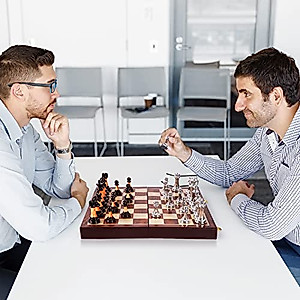 15" Metal Chess Sets for Adults Kids with Zinc Alloy + Acrylic Chess Pieces & Portable Folding Wooden Chess Board Travel Chess Set Board Game Gift – Metal Staunton Chess Pieces, & Storage Box