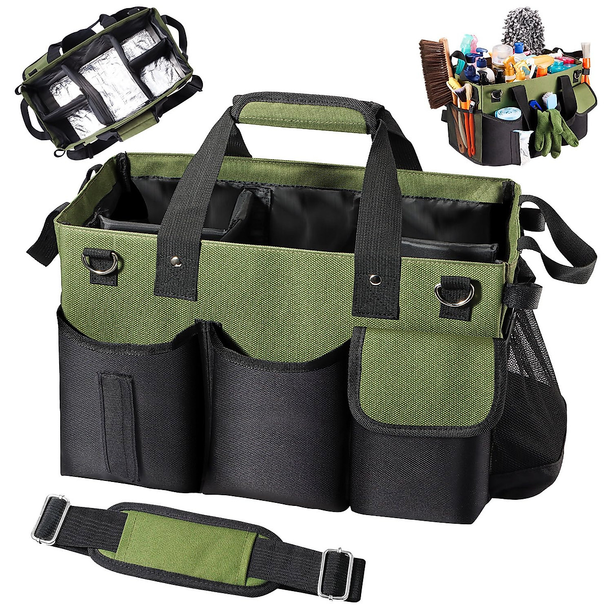 Viajero Wearable Cleaning Caddy Bag, Large Cleaning Supplies Organizer Housekeeping Supply Caddy Detailing Bag with Handle Shoulder Waist Straps for Tote Tools Products Housekeepers Car Home House