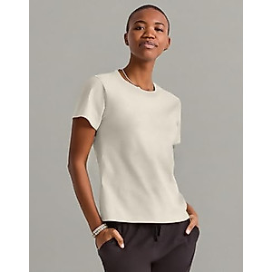 Hanes Comfortblend Originals Cotton T-Shirt, Classic Crewneck Women's Tee, Curved Back Hem, Natural, Large