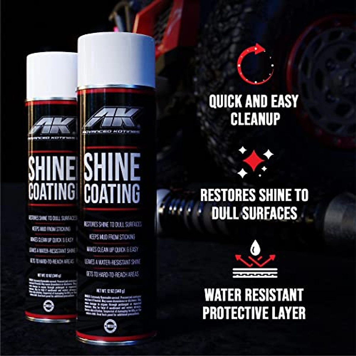 Advanced Kotings High Gloss Shine Coating Spray | Revives Dull Surfaces, UV Protectant, Vinyl, Rubber, Plastic, Easy Off-Road Clean-Up, ATV, UTV, Dirt Bikes Surfaces | Net Weight 12oz - 2 Pack