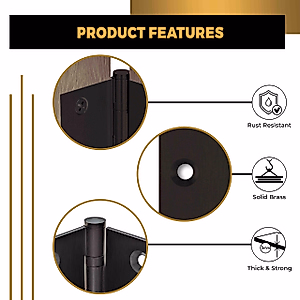 Finsbury Hardware Heavy Duty Door Hinge Bronze Ball Bearing 3.5 x 3.5 Inch Solid Brass Heavy Duty with Decorative Screw-on Tips Included - Set of 2 Hinges (Oil-Rubbed Bronze)