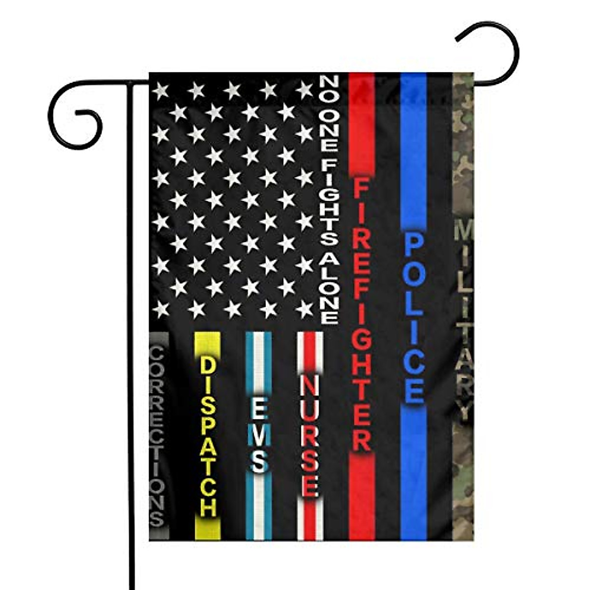 Military American Flag Army Police Cop Firefighter Fire Blue Green Red Thin Line Black No One Fights Alone Nylon Burlap Linen Fabric Garden Flag Farmhouse Mailbox Decor Welcome 12x18 Double Sided