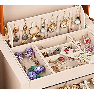 SANSREPONSE Jewelry Box Large Organizer Faux-Leather with Mirror Drawers Lock Gift for Women (TF Blue-L)